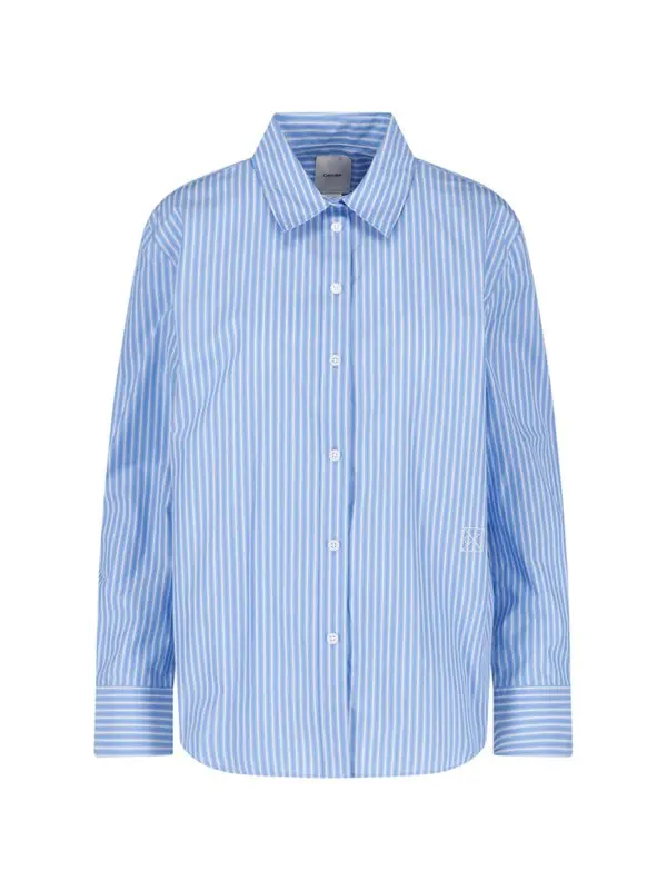 Calvin Klein Striped Cotton Button-down Shirt - Light Blue