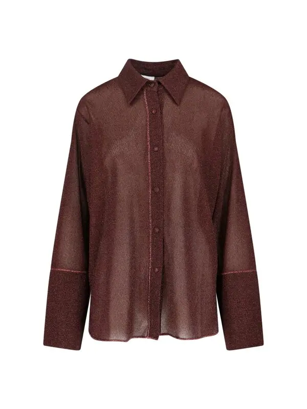 Oseree Lurex-detail Metallic Knit Shirt - Brown