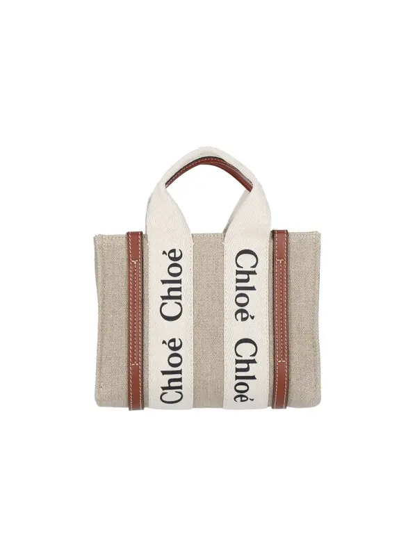 Chloé Linen And Calf Leather Handbag - White