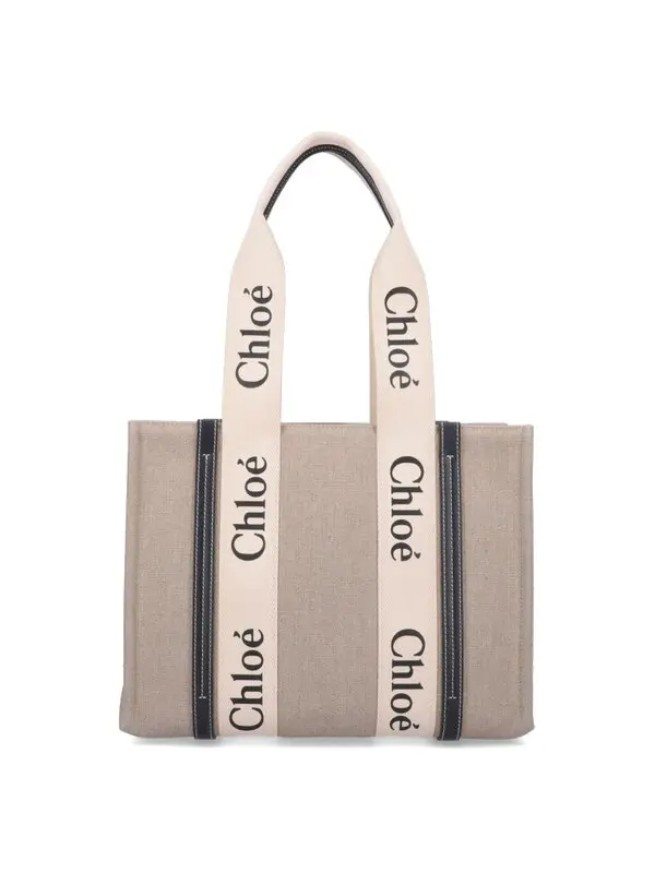 Chloé Linen And Calf Leather Handbag - White