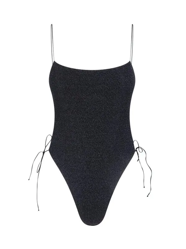 Oseree Shimmering Lace-up Side One-piece Swimsuit - Black