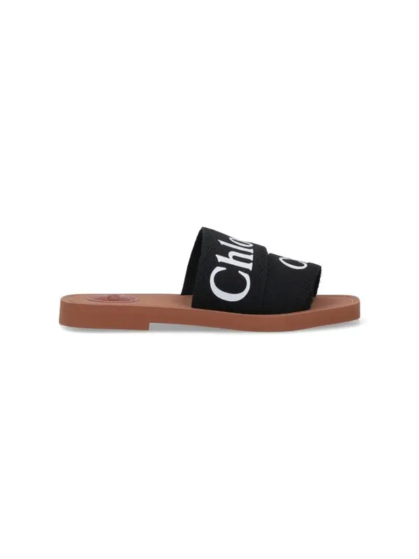 Chloé Linen Slide Sandals With Cushioned Footbed