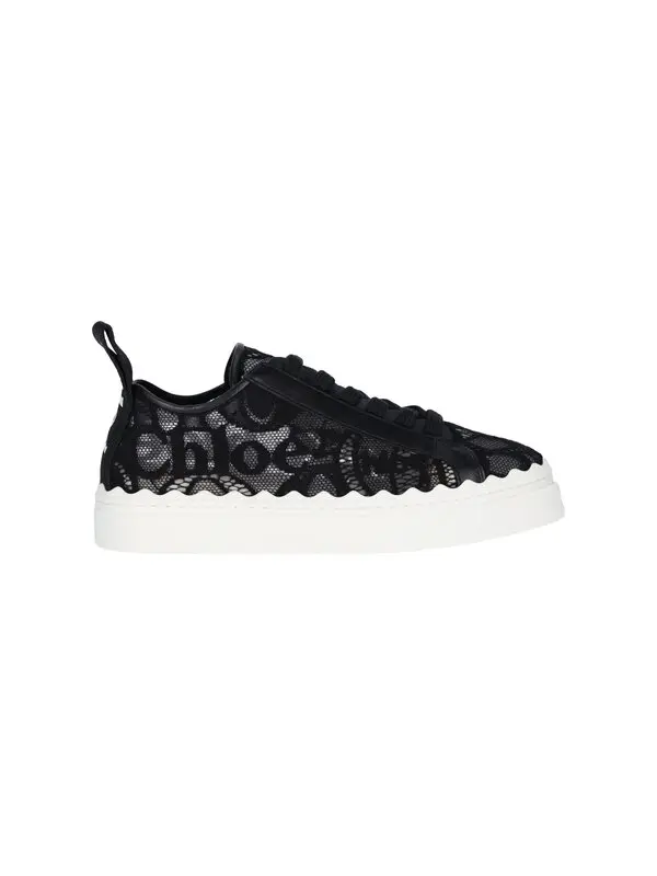 Chloé Lace And Leather Trim Sneakers - Black