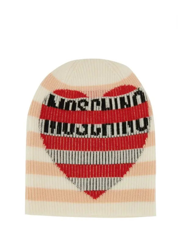Moschino Wool Heart Logo Beanie - Multicolour