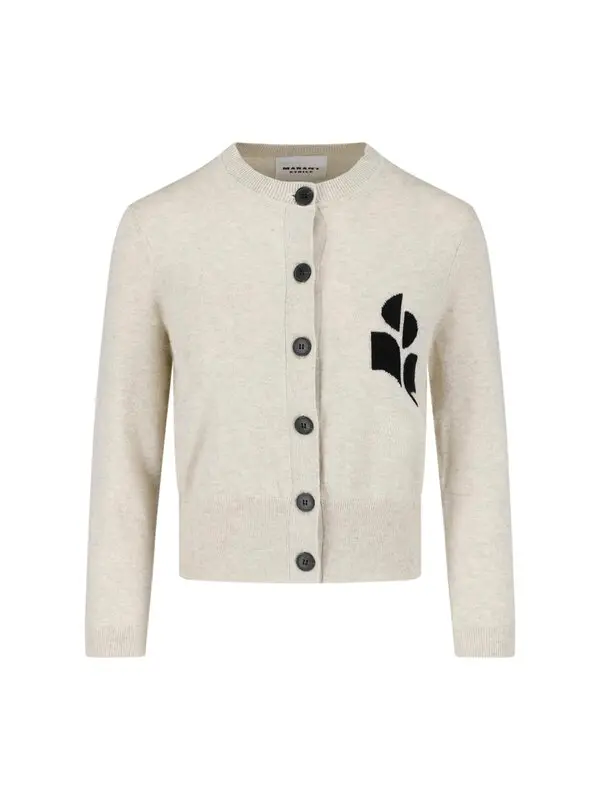 MARANT ETOILE Cotton-wool Crew Neck Cardigan With Graphic Applique - Grey