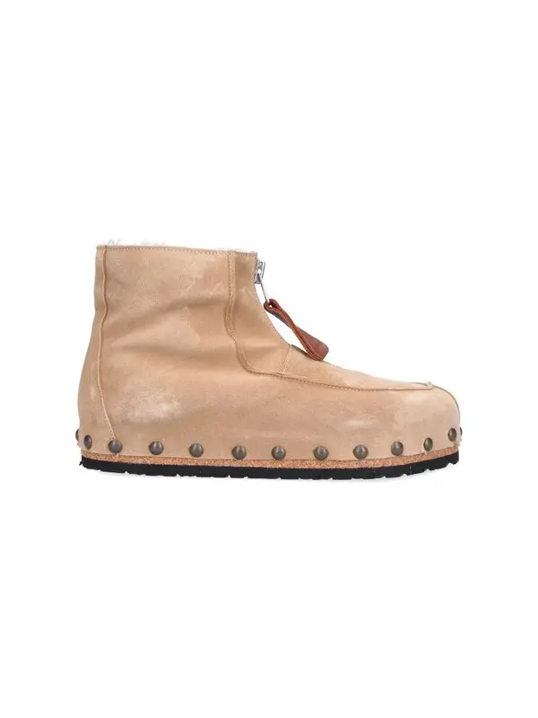 MAGLIANO Suede Leather Zip Up Boots With Studded Sole - Beige
