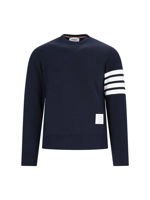 Thom Browne 100% Cotton Crewneck Sweater With Striped Sleeves - Blue