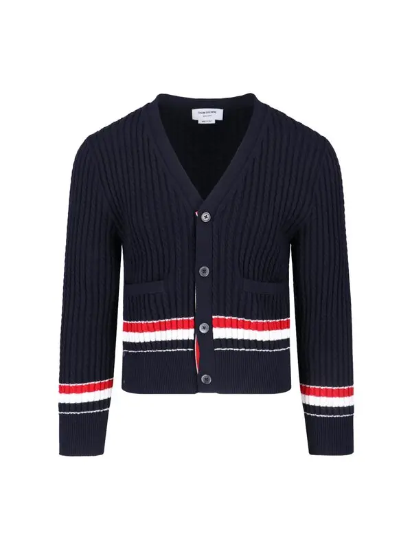 Thom Browne 100% Cotton Crewneck Sweater With Striped Sleeves - Blue
