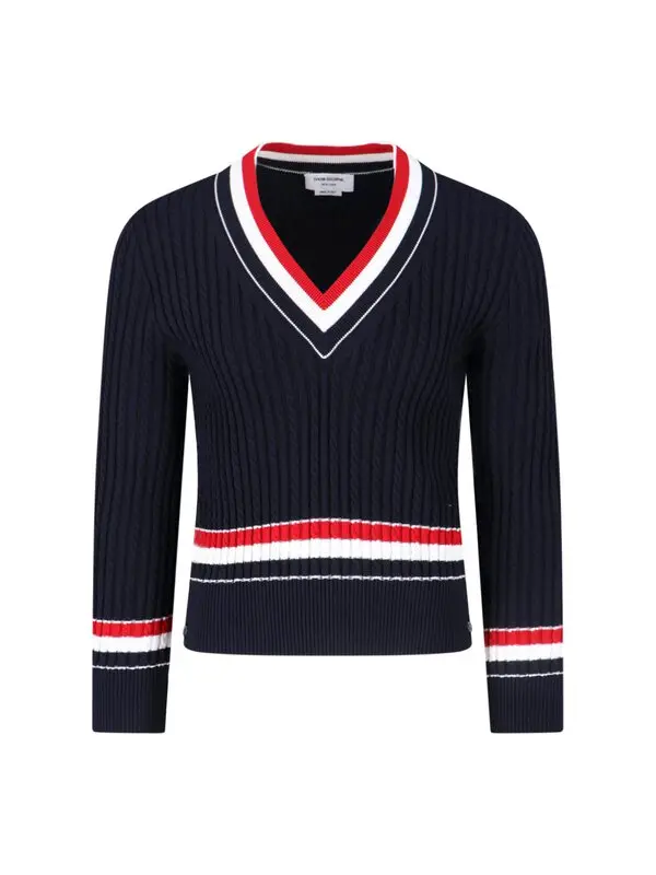 Thom Browne Ribbed V-neck Sweater - Blue