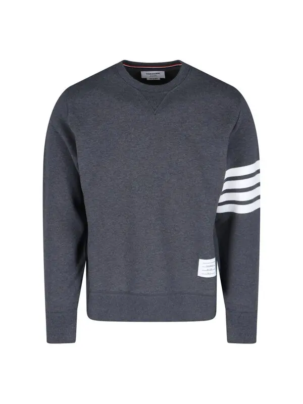 Thom Browne 100% Cotton Crewneck Sweater With Striped Sleeves - Grey