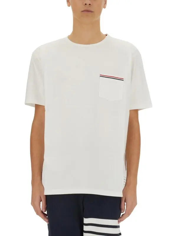 Thom Browne Jersey Rwb Stripe Pocket Tee - White
