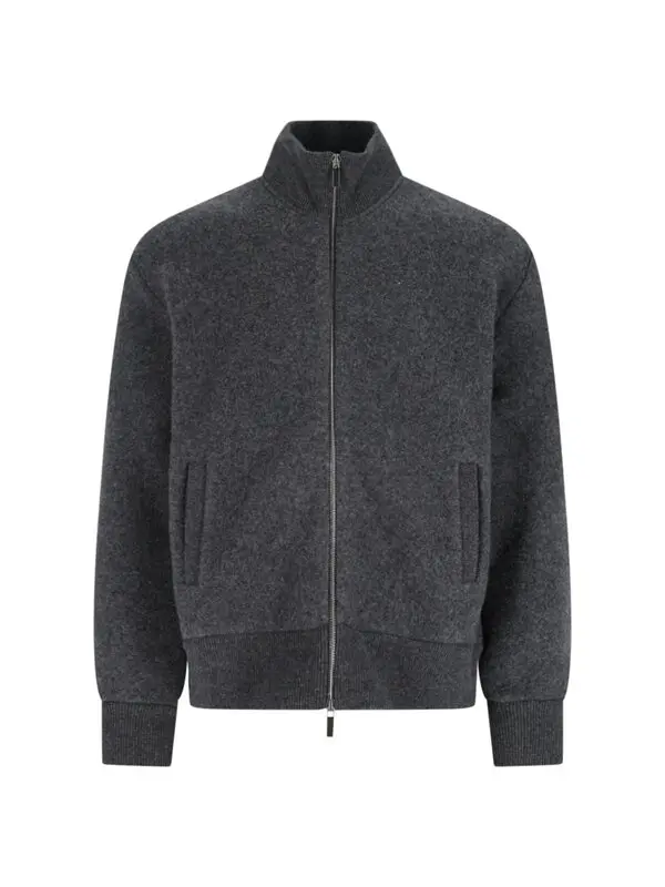Thom Browne Zip-front Knit Jacket With Stand Collar - Grey
