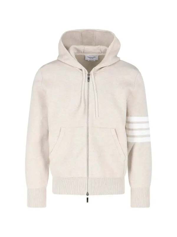 Thom Browne Zip-up Hoodie With Signature Stripes - Beige