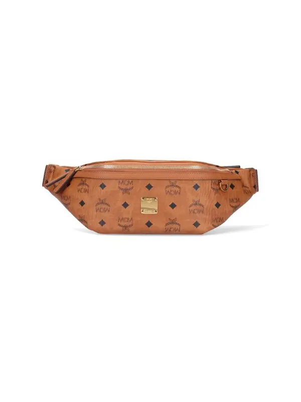Mcm Monogrammed Crossbody Bag With Cowhide Trim - Brown