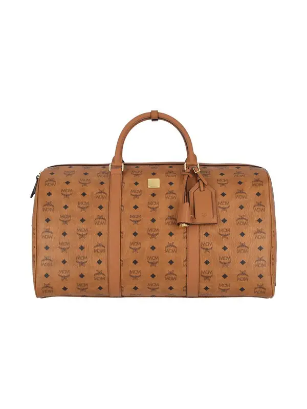 Mcm Monogrammed Leather Trimmed Crossbody Bag - Brown