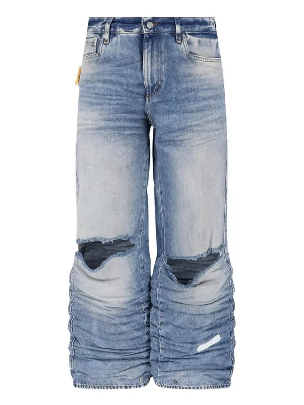 PDF Distressed Wide-leg Jeans With Ruched Detailing