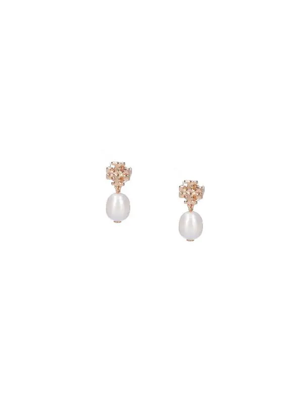 Tory Burch Mini Brilliant Jewels Earrings With Cultured Pearls - Gold