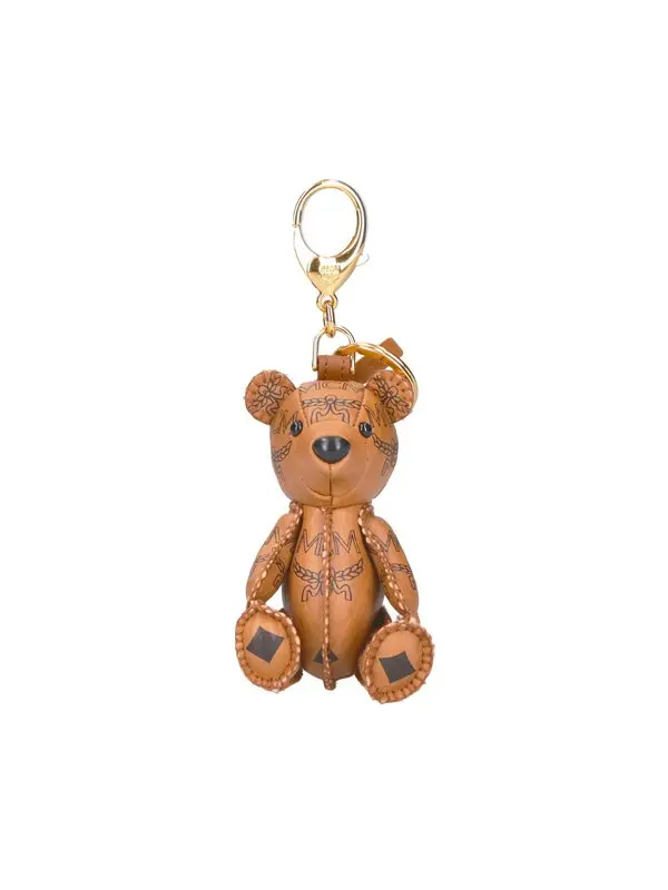 Mcm Polyurethane Keychain With Cotton-polyurethane Trim - Brown