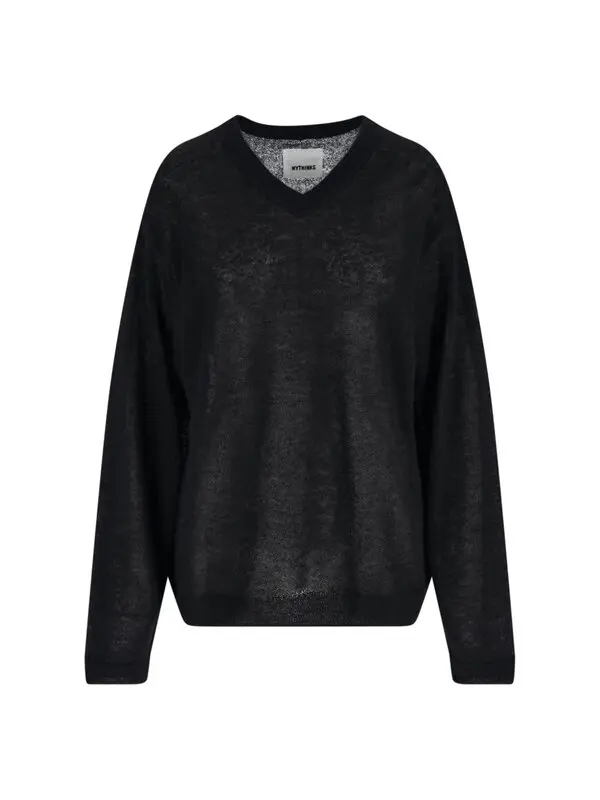 MYTHINKS Alpaca-blend V-neck Sweater - Black
