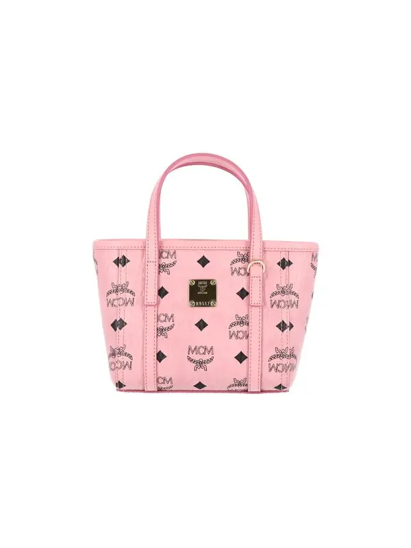 Mcm Monogram Leather Trimmed Tote Bag - Pink