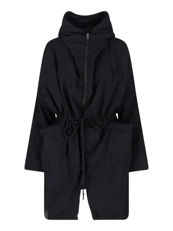 KIMONO RAIN Hooded Zip Front Rain Jacket With Drawstring Waist - Black