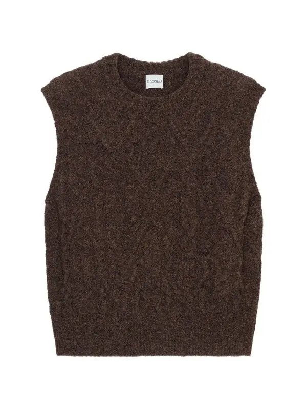 Closed Wool Blend Vest - Brown