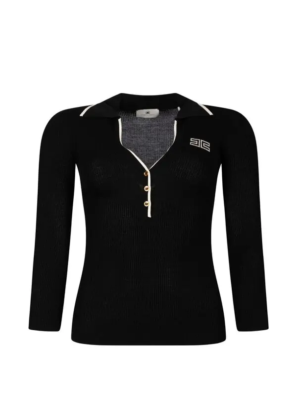 Elisabetta Franchi Ribbed Knit Long Sleeve Polo Shirt