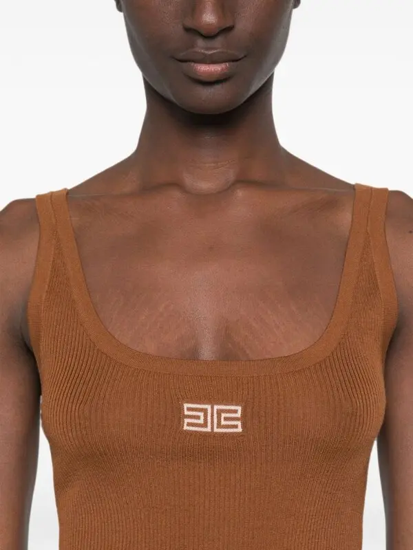 Elisabetta Franchi Ribbed Knit Tank Top - Brown