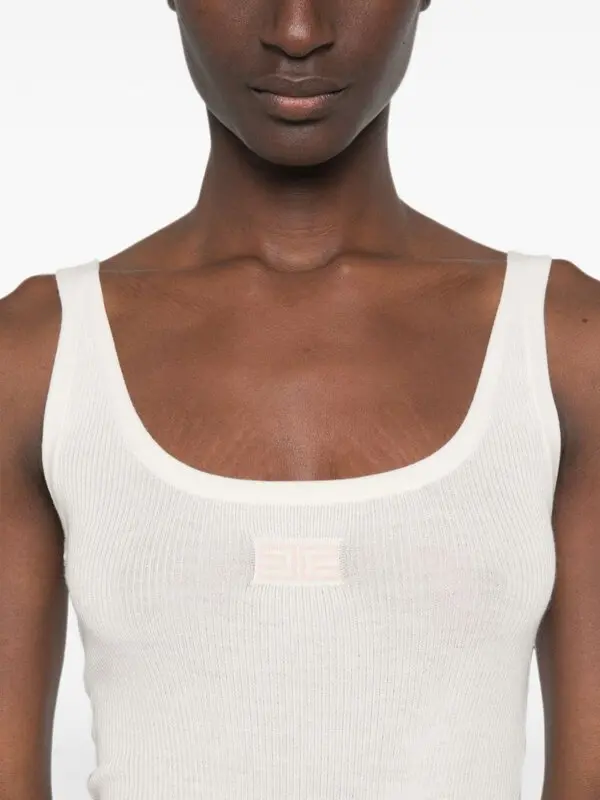 Elisabetta Franchi Ribbed Wool Tank Top - White