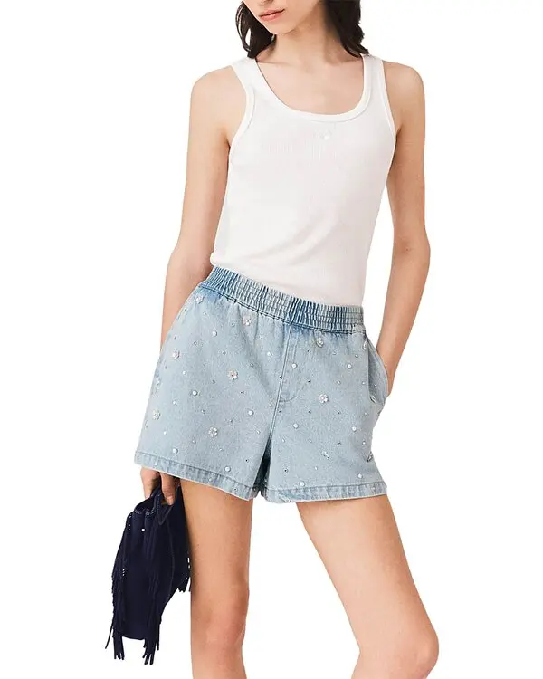 Maje Floral Denim Shorts - Blue