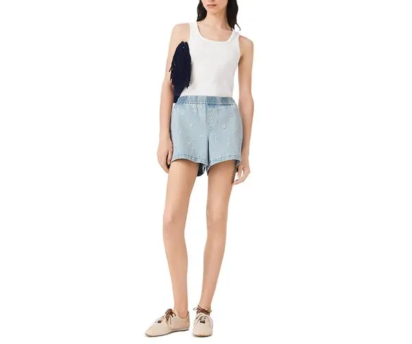 Maje Floral Denim Shorts