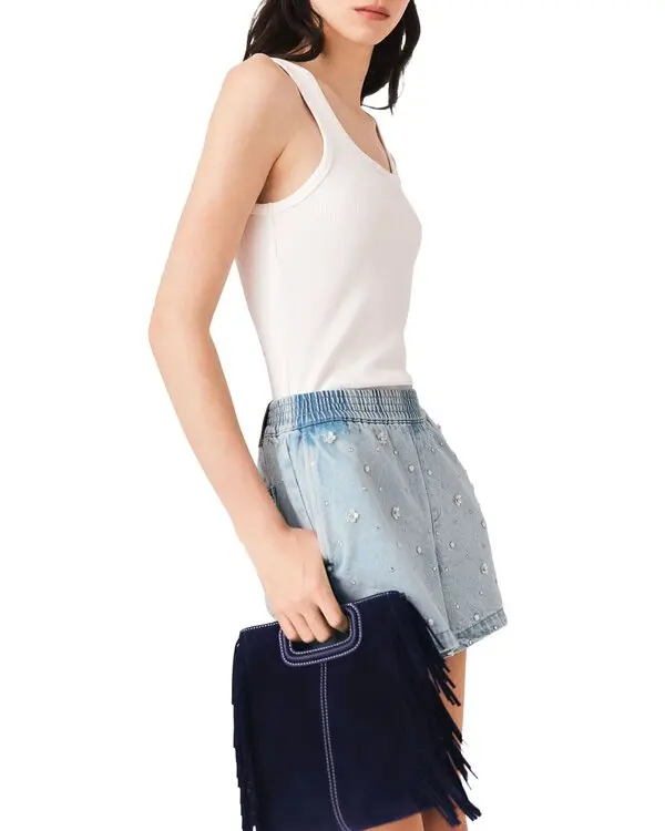Maje Floral Denim Shorts