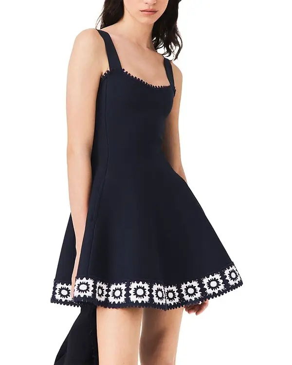 Maje Crochet Panel Skater Mini Dress - Navy