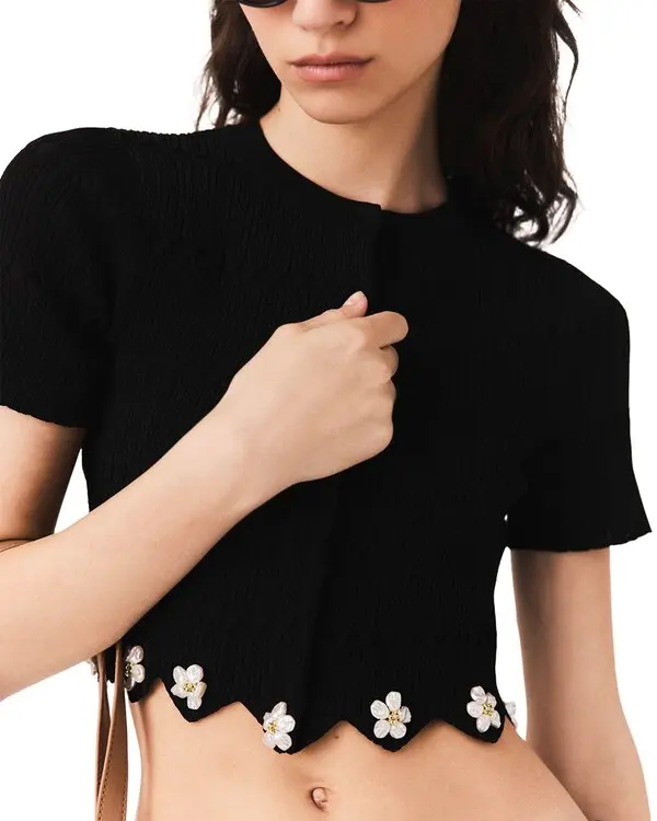 Maje Floral Jewel Cropped Cardigan