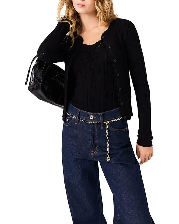 Maje Pointelle Knit Cardigan - Black