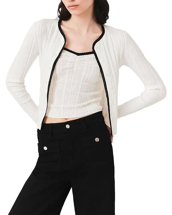 Maje Pointelle Knit Cardigan - White