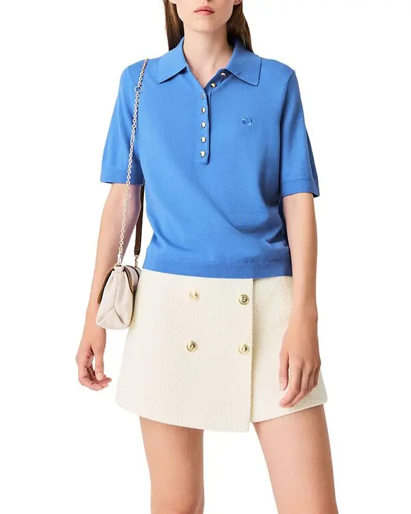 Maje Polo Collar Short Sleeve Sweater - Blue