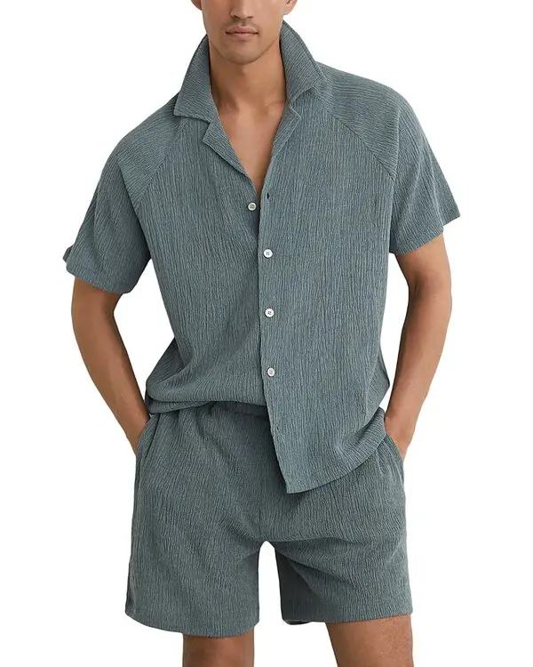 REISS Knox Textured Raglan Shirt - Dark Sage