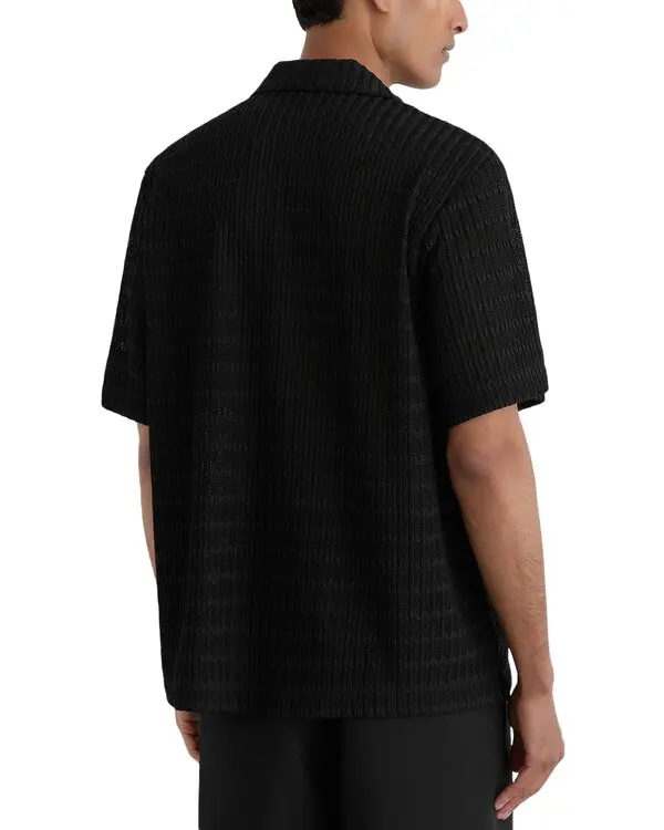 REISS Crochet Stripe Cuban Shirt - Black