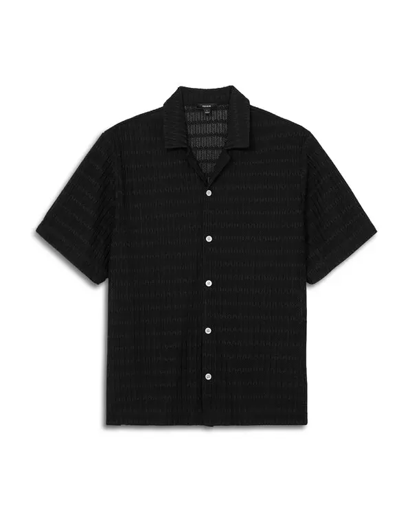 REISS Crochet Stripe Cuban Shirt - Black