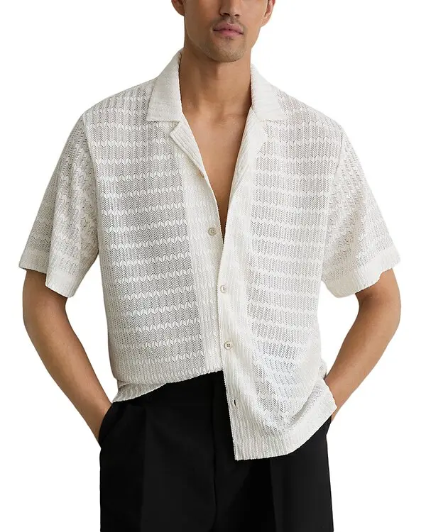REISS Crochet Stripe Cuban Shirt