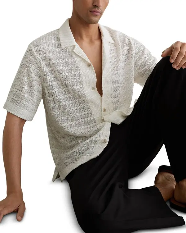 REISS Crochet Stripe Cuban Shirt