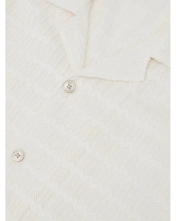 REISS Crochet Stripe Cuban Shirt