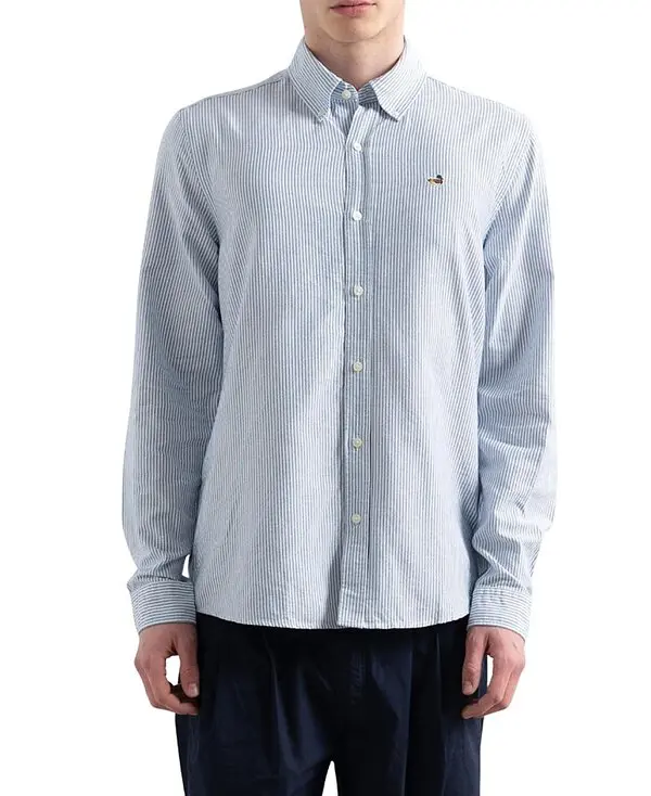 EDMMOND STUDIOS Duck Logo Striped Oxford Shirt - Plain Light Blue