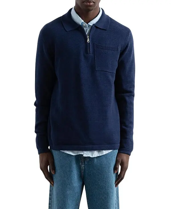 EDMMOND STUDIOS Signature Half Zip Sweater - Plain Navy