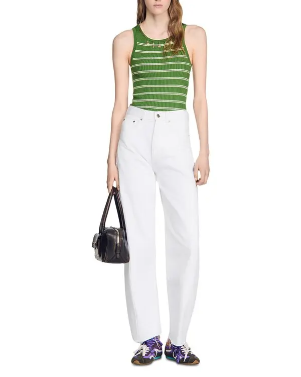 Sandro Striped Tassel Trims Vest Top