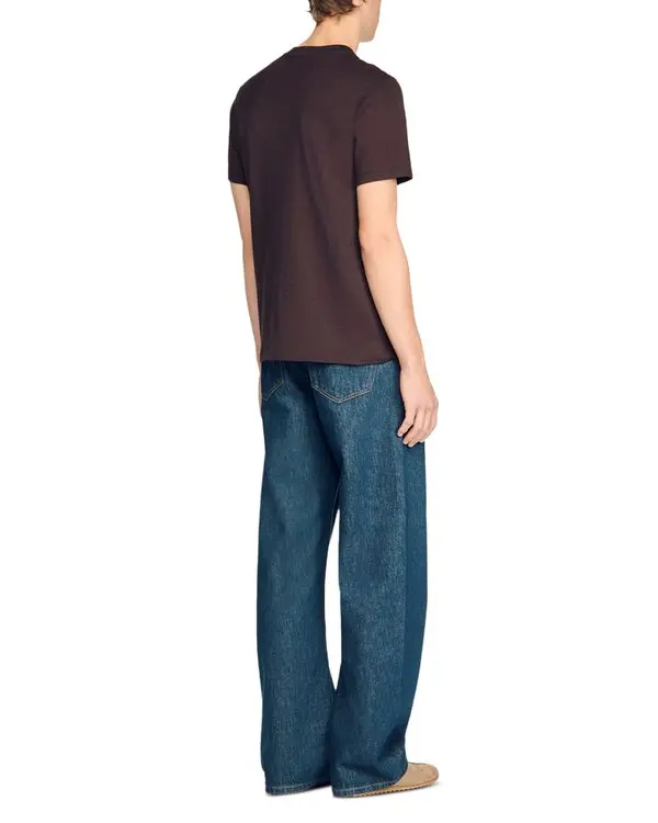 Sandro Cotton T Shirt With Leather Logo Patch