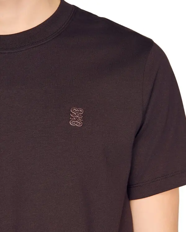 Sandro Cotton T Shirt With Leather Logo Patch