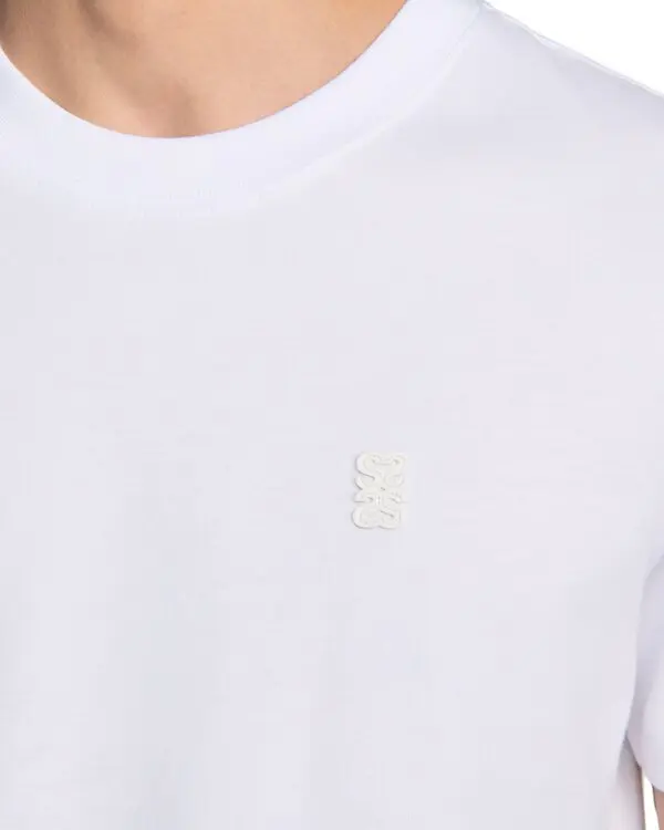 Sandro Cotton T Shirt With Leather Logo Patch - White