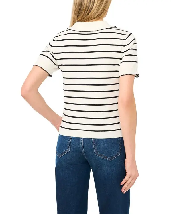 CECE DUPRAZ Stripe Contrast Trim Collared Top